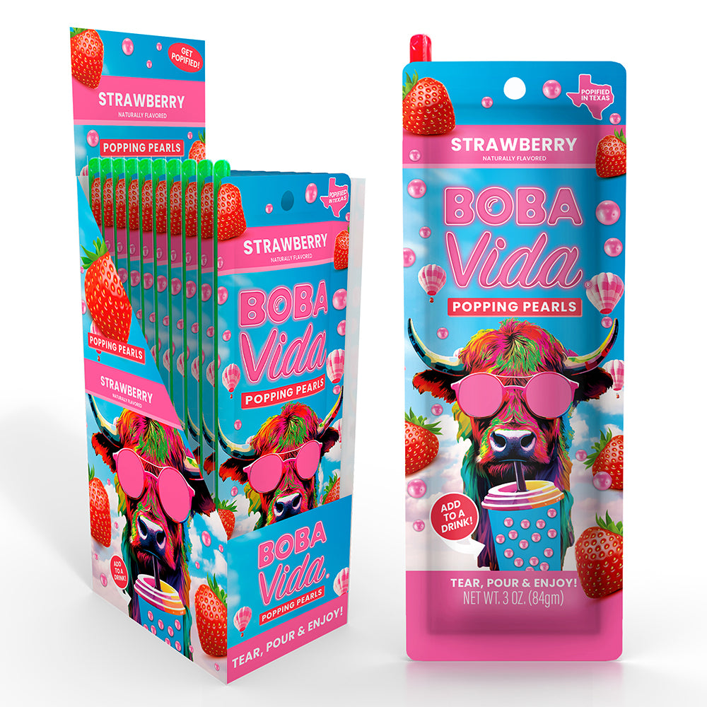 Strawberry Popping Boba (10 pouches) | Boba Vida