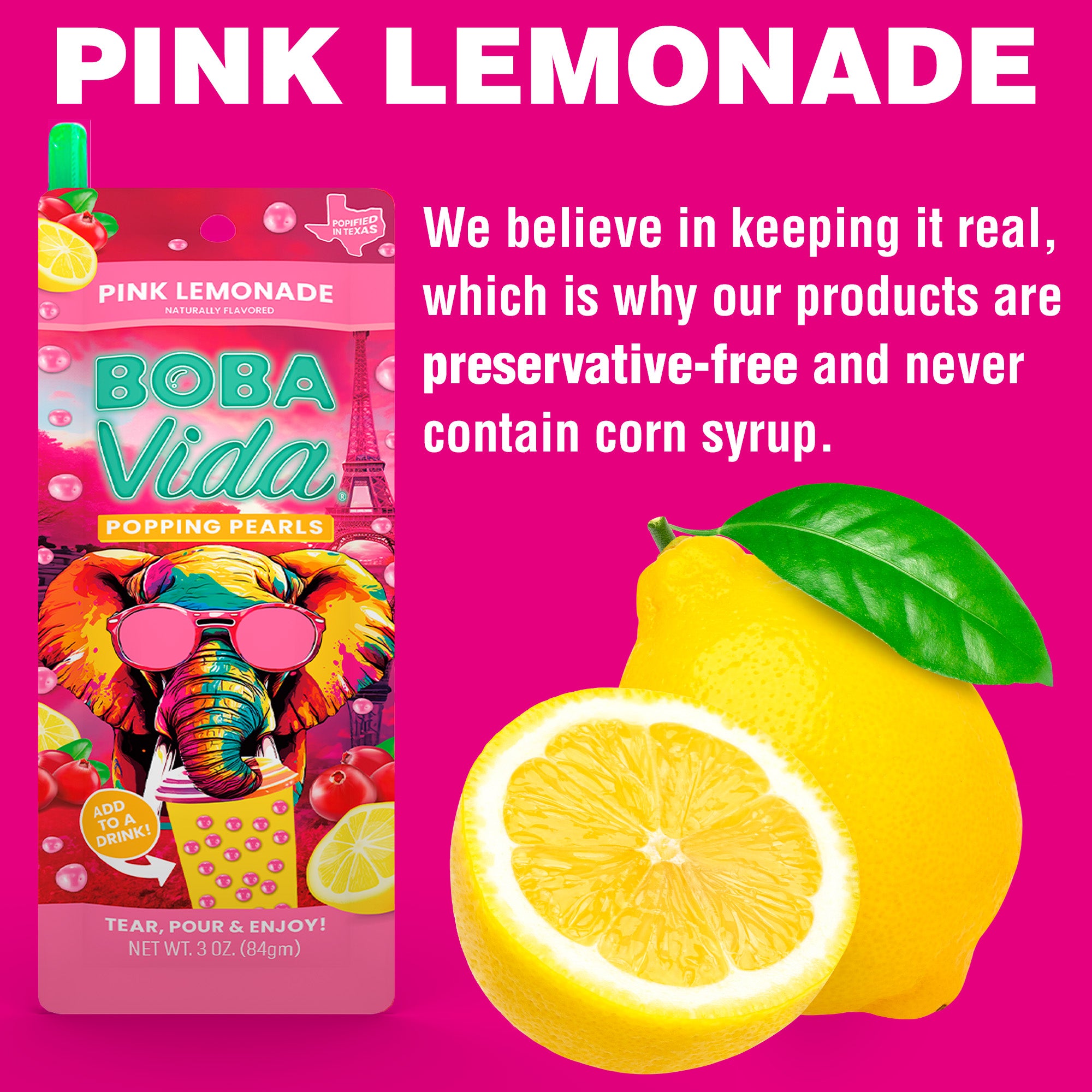 Pink Lemonade Popping Boba (3oz) | Boba Vida