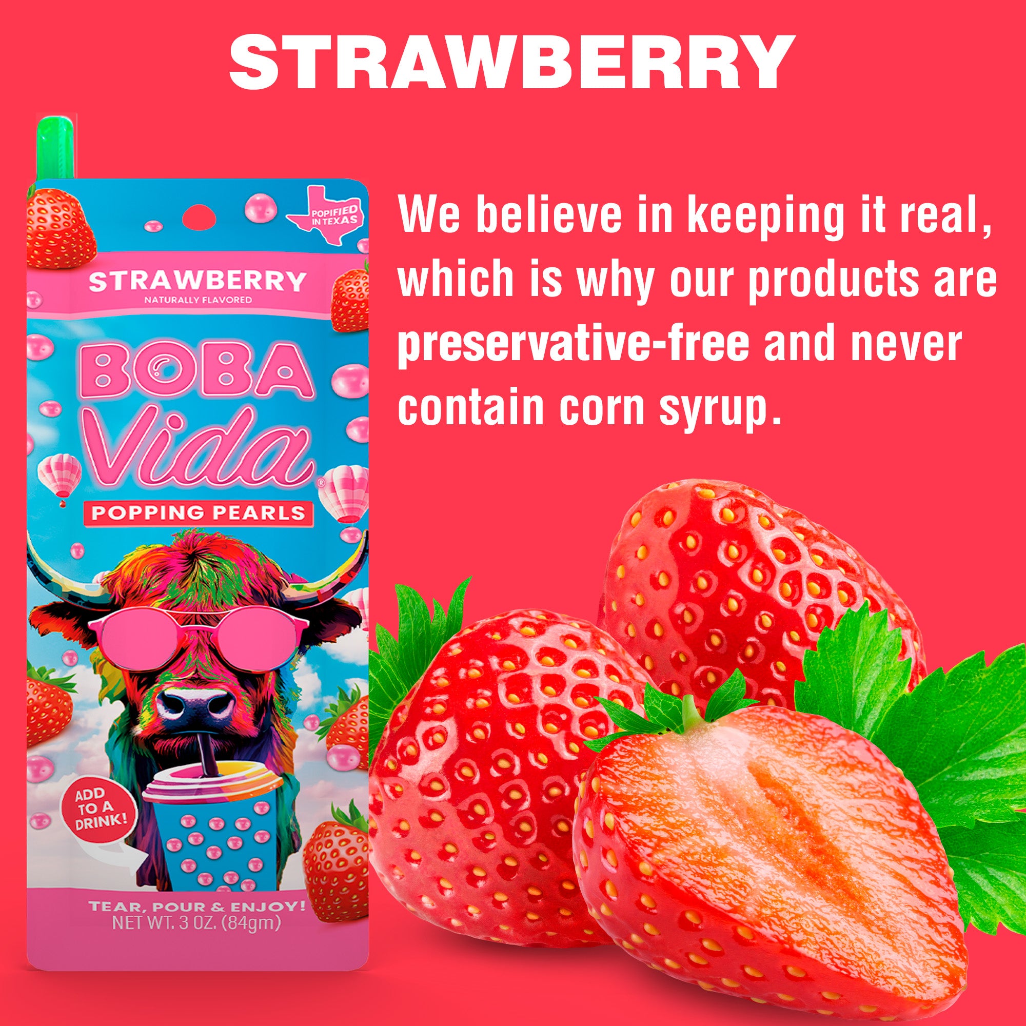 Strawberry Popping Boba (10 pouches) | Boba Vida